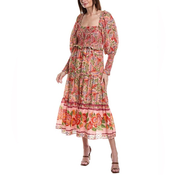 FARM Rio | Dresses | Farm Rio Pink Macaw Flight Smocked Top Midi Dress ...